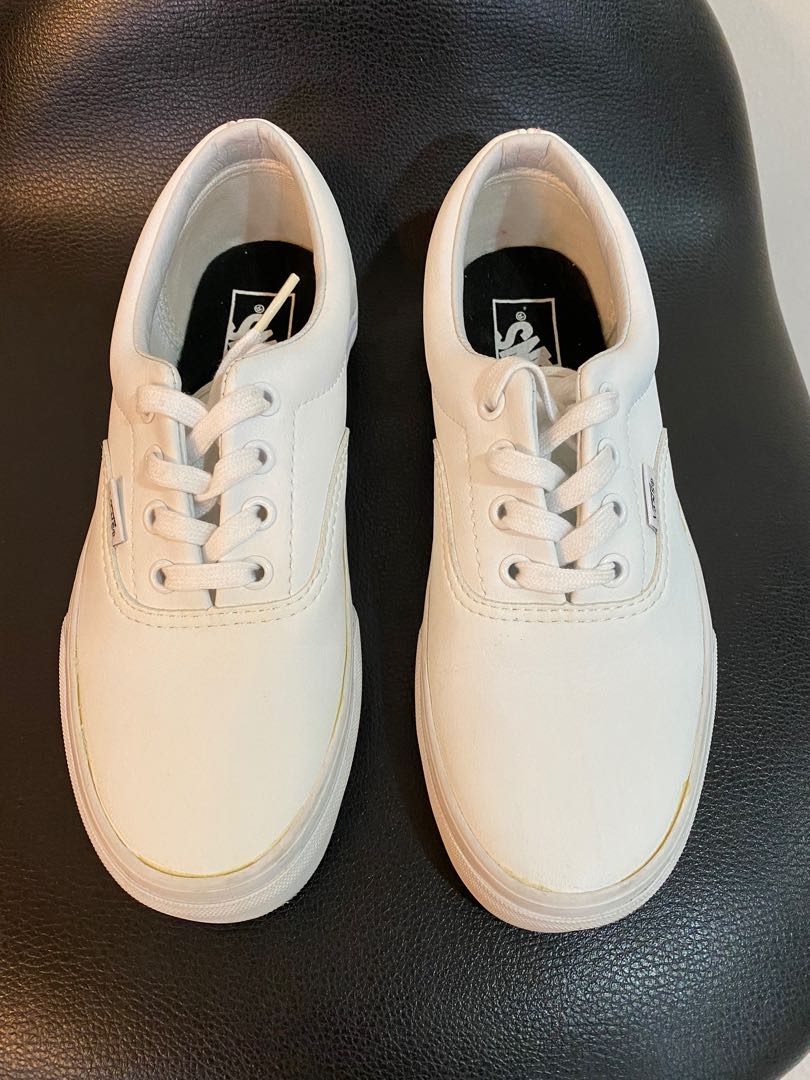 Vans All White Leather Sneakers, Women's Fashion, Footwear, Sneakers on ...