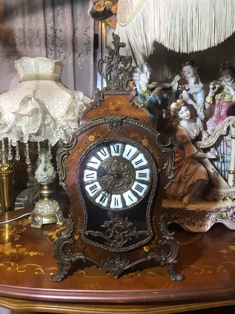 Vintage 23 inches Italian Mantel Clock, Marquetry Brass Hermle ...