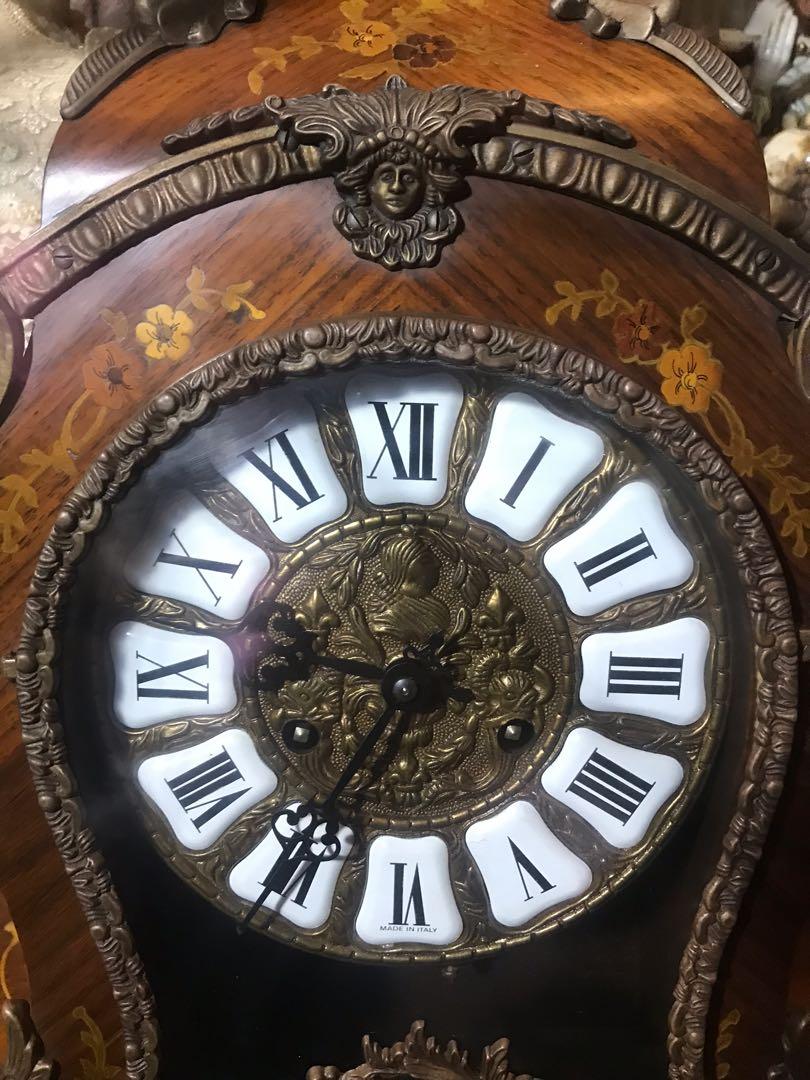 Vintage 23 inches Italian Mantel Clock, Marquetry Brass Hermle ...