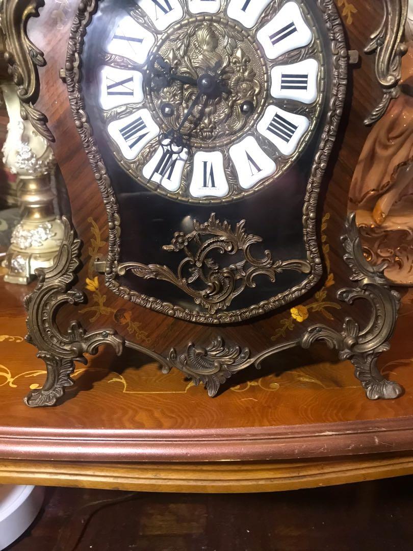 Vintage 23 inches Italian Mantel Clock, Marquetry Brass Hermle ...