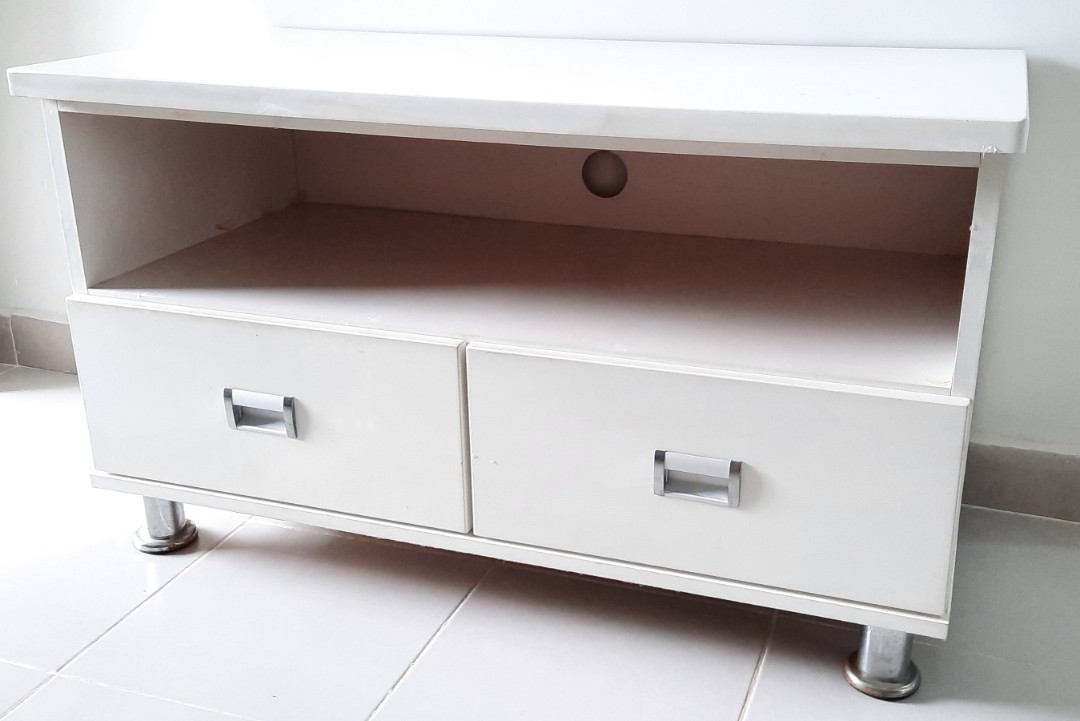White laminate TV console with 2 drawers, Furniture & Home Living ...