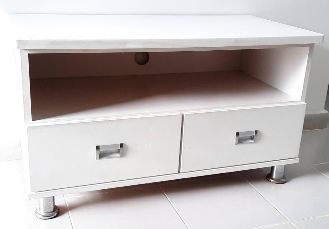 White laminate TV console with 2 drawers, Furniture & Home Living ...
