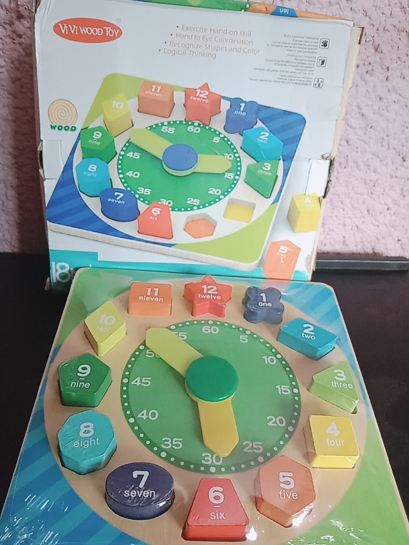 Wooden Teaching Clock with Color Number Blocks, Educational Toy for ...