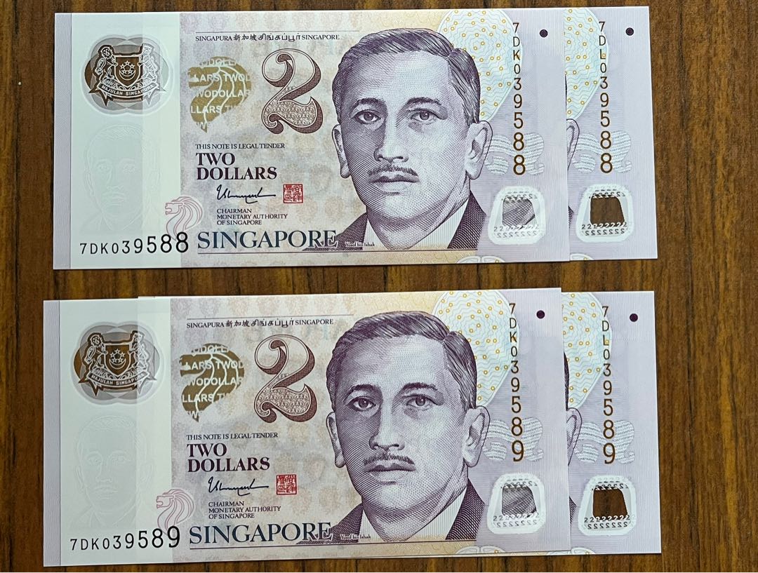 4pcs Singapore $2 polymer identical rare notes, Hobbies & Toys ...