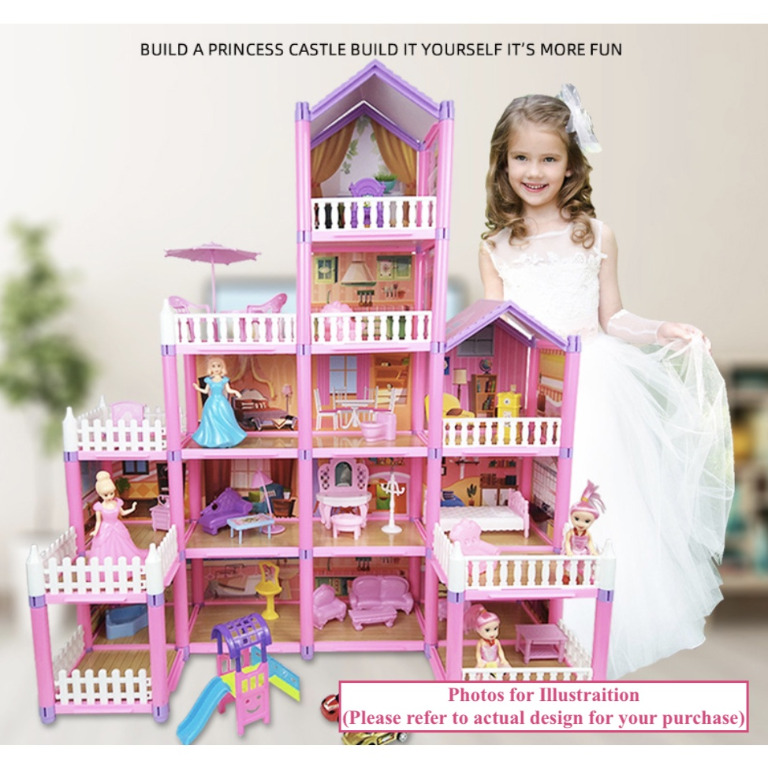 DIY Princess Large Size Dollhouse Villa Castle Pretend Playset ...