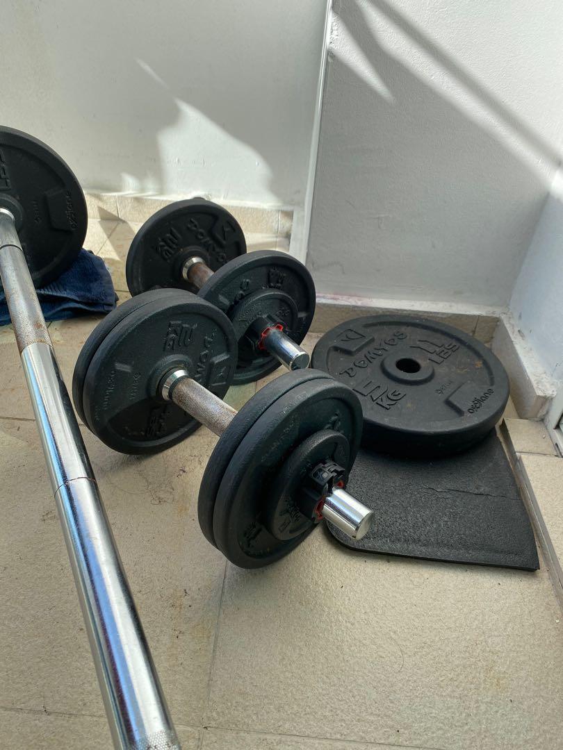 Gym equipment set(bar bell & dumbbell), Sports Equipment, Exercise ...