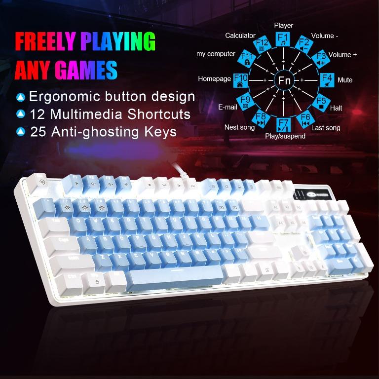 MageGee MK-storm Mechanical Gaming Keyboard (104 key, Blue Switch) FREE SET OF KEYCAPS INCLUDED ...