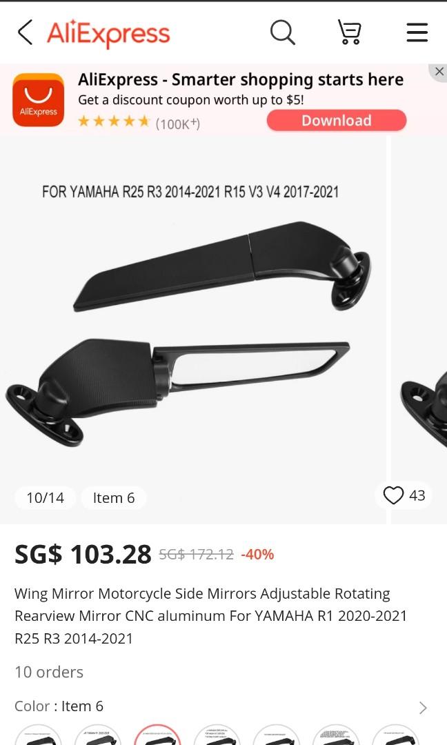 R15v3 R15v4 R3 R25 zx10 zx10r cbr650f stealth mirror winglet mirror r15 ...