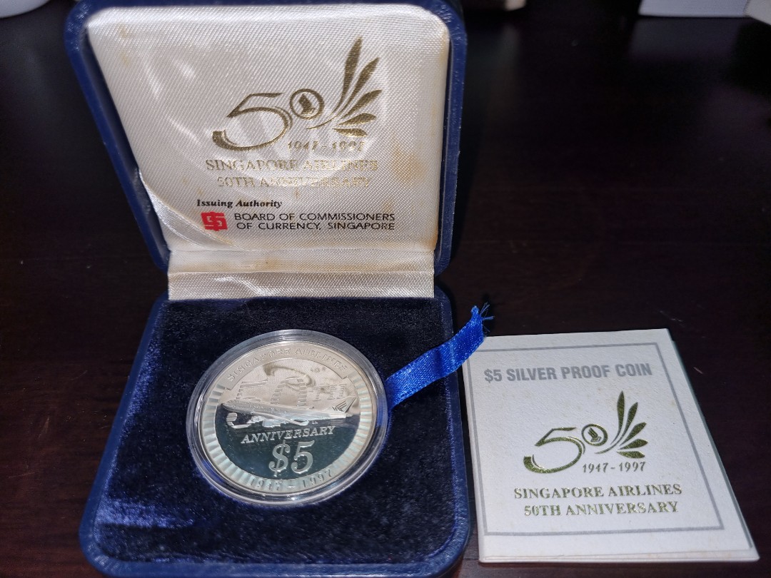 SGD5K Silver Proof Coin 50th anniversary Singapore Airlines, Hobbies ...