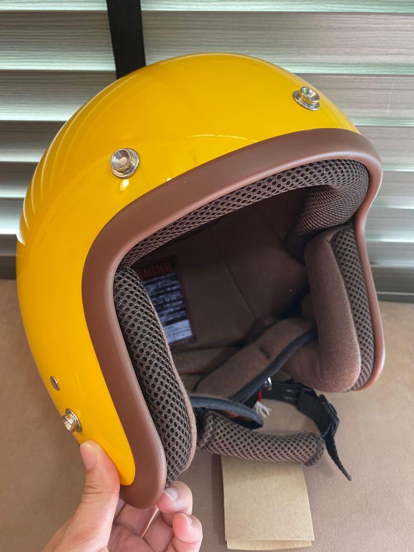 Vintage Motorcycle Helmet (Yellow w/ Brown Lining) [Cafe Racer Scooter ...