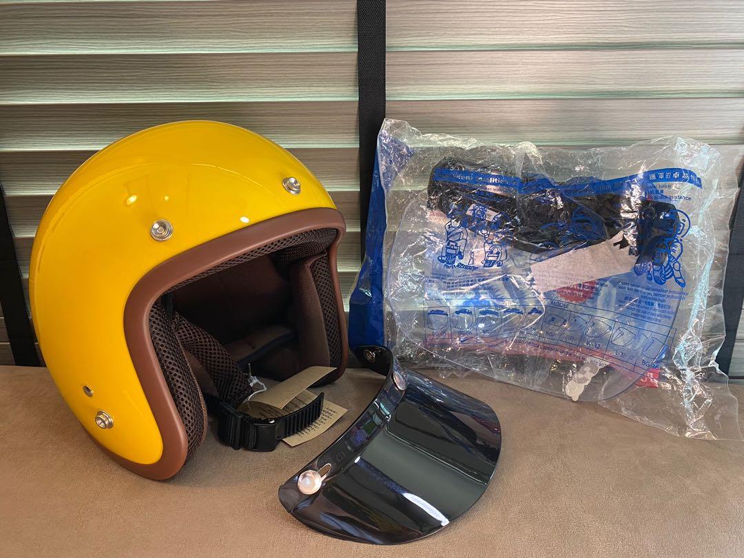 Vintage Motorcycle Helmet (Yellow w/ Brown Lining) [Cafe Racer Scooter ...