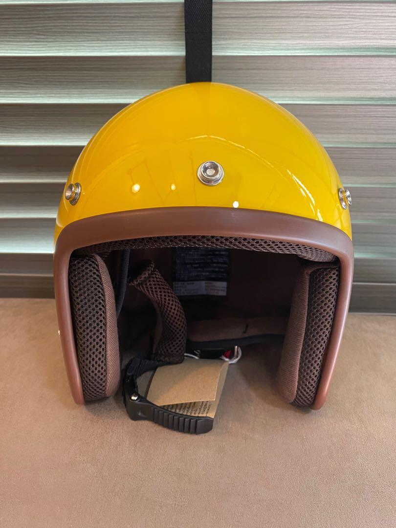 Vintage Motorcycle Helmet (Yellow w/ Brown Lining) [Cafe Racer Scooter ...