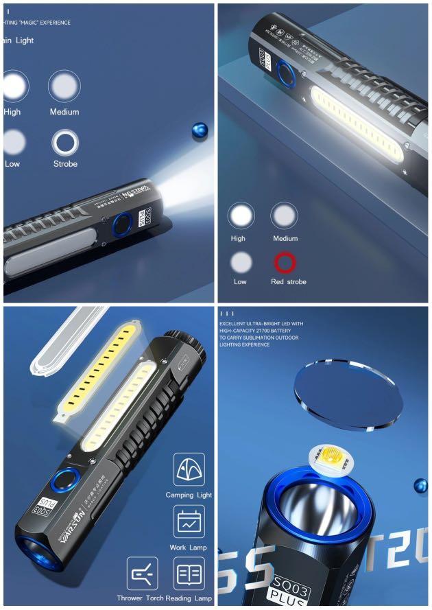 WARSUN SQ03 PLUS P50 1000lm With COB Sidelight Type-C USB Rechargeable 21700 EDC Flashlight ...