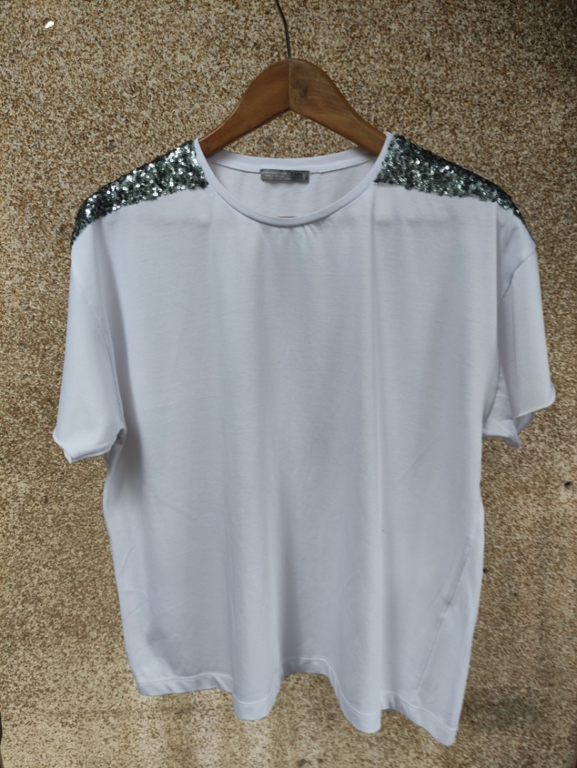 Zara Sequenced Shoulder Shirt, Women's Fashion, Tops, Shirts on Carousell