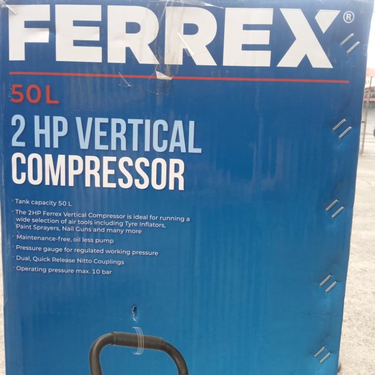 50L FERREX 2 HP VERTICAL COMPRESSOR, Furniture & Home Living, Home ...
