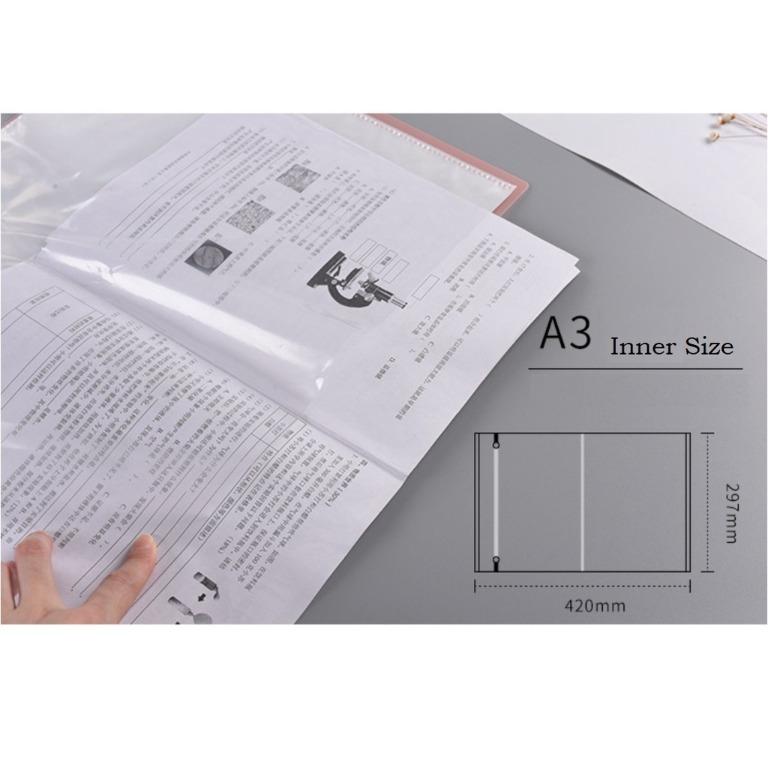 A3 (Folder can be rolled up) Clear Pocket Plastic File (20 pockets ...