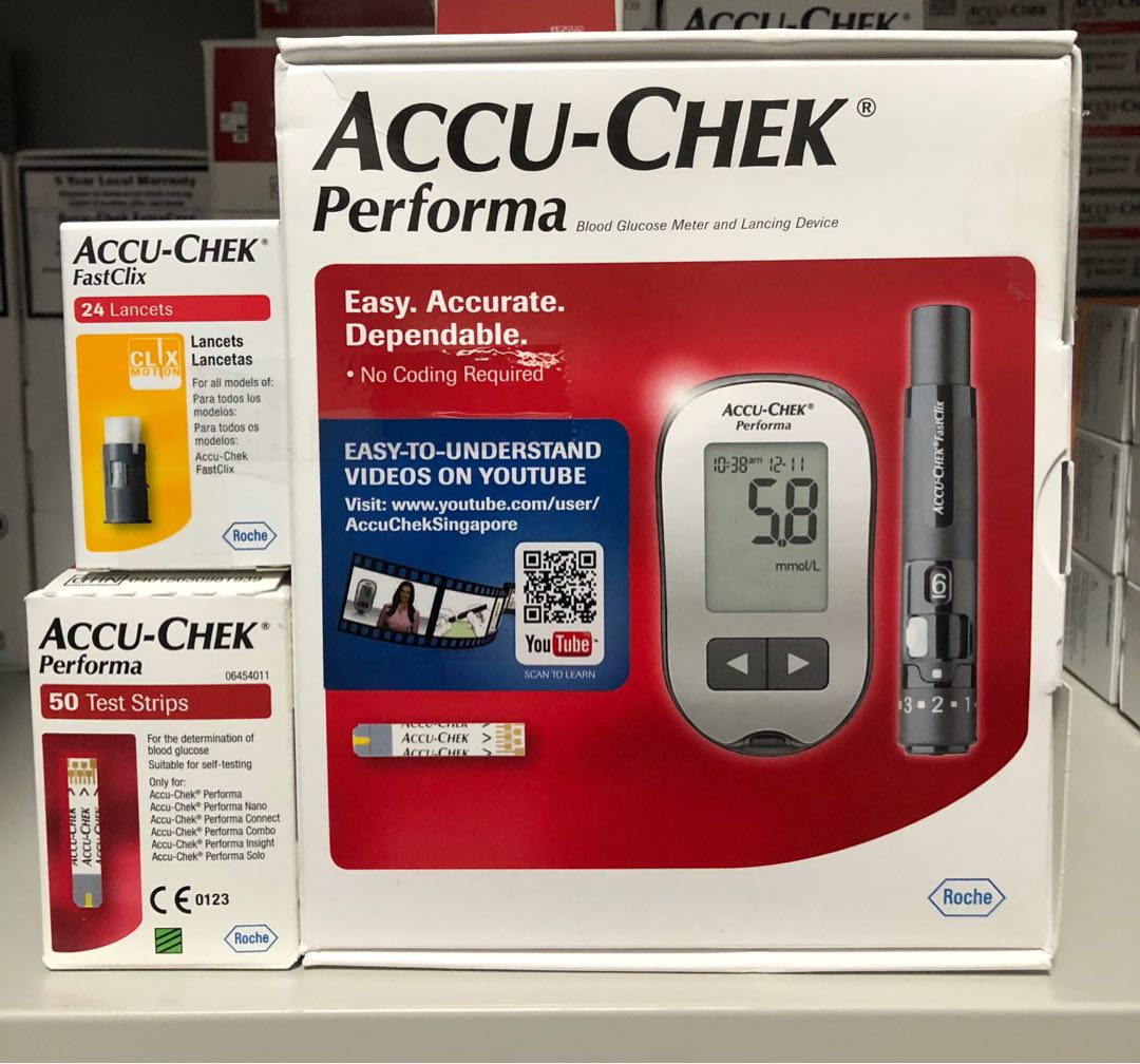 AccuChek Performa Glucometer with FastClix Lancing Device, Health ...