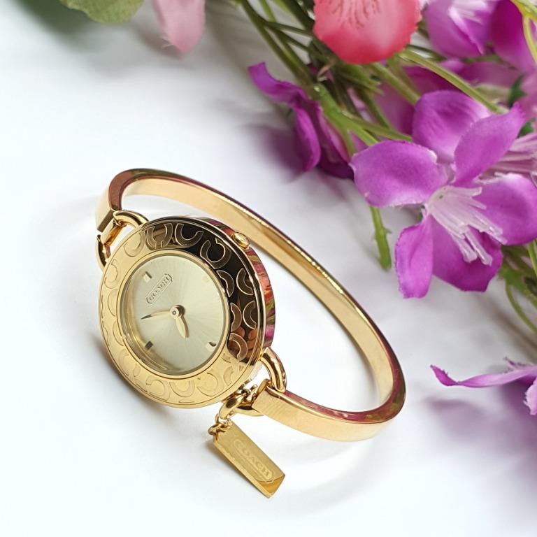 Coach Signature C Phoebe Quartz Gold Bezel Gold Dial Gold Ladies Bangle ...