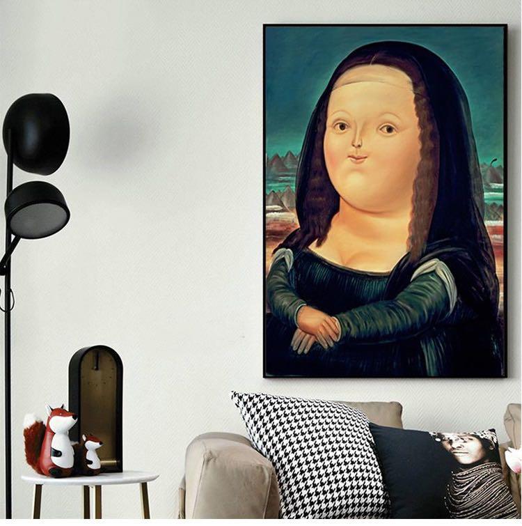 Fat Monalisa Painting with Gold Frame, Furniture & Home Living, Home ...