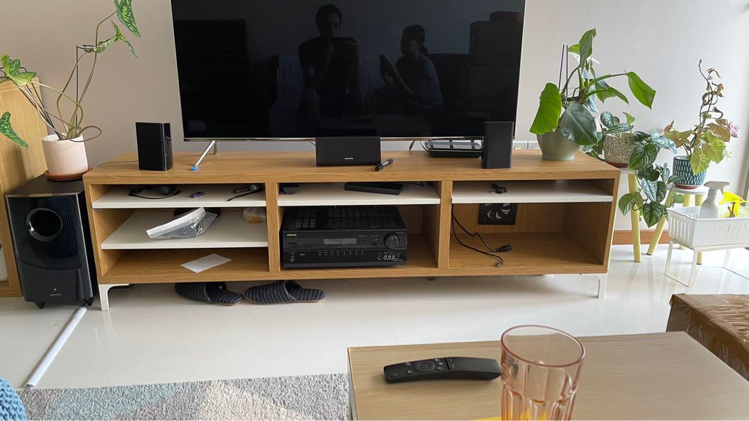 IKEA Besta TV console (stained oak with white fittings), Furniture ...