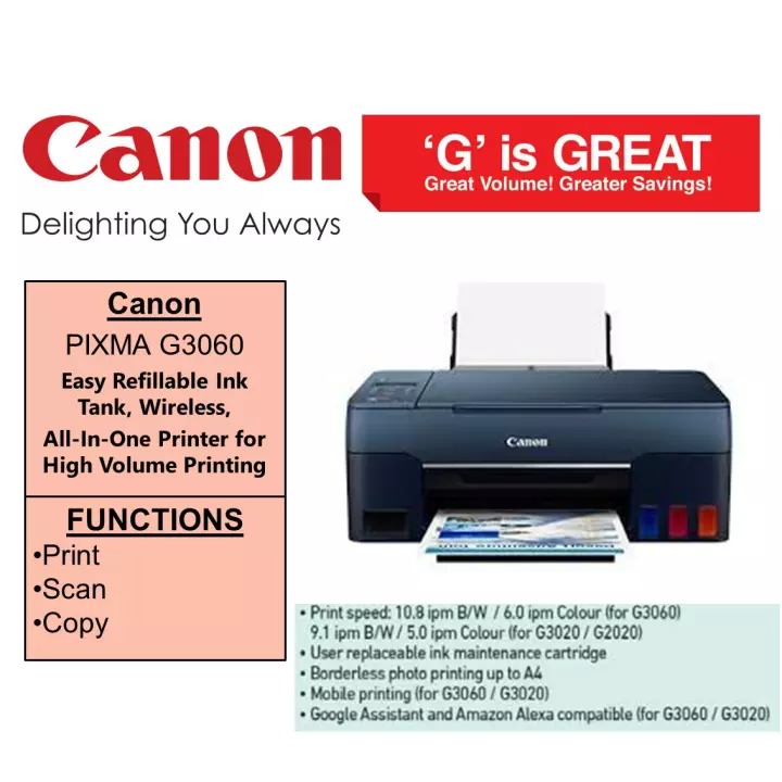 New - Canon G3060 Ink Efficient Wireless AIO Printer, Computers & Tech ...
