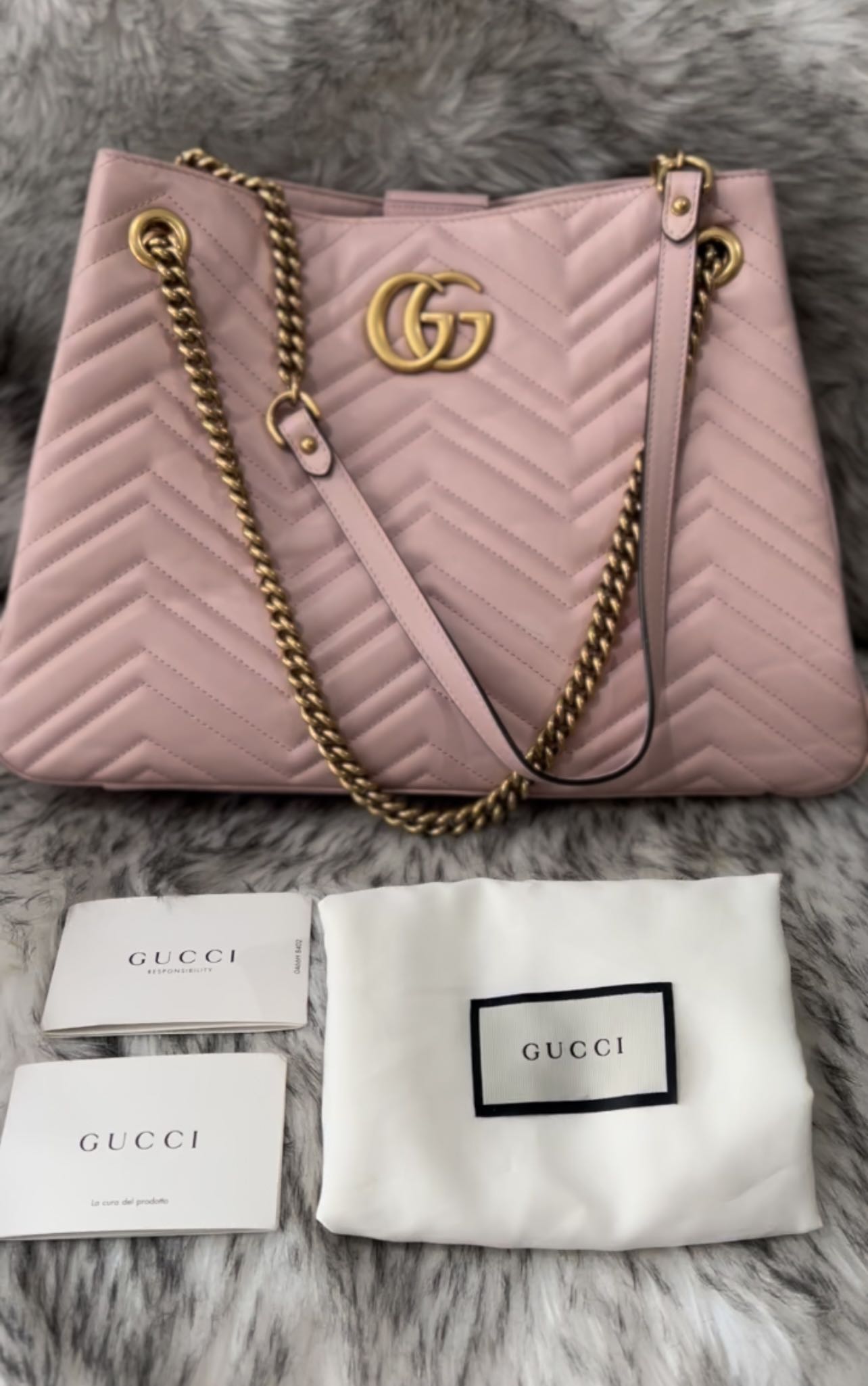 Open for Lay-away GUCCI Medium Pink Marmont Matelasse Leather Tote Bag ...