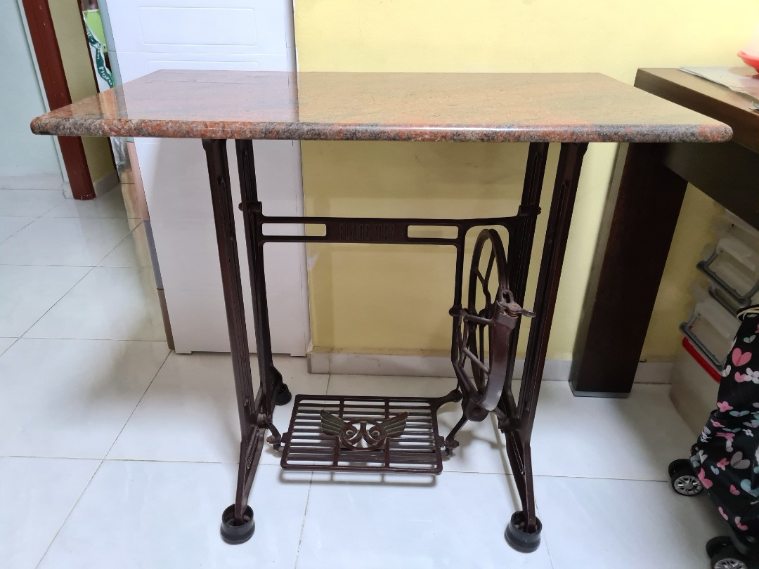 Antique sewing machine stand with marble top, Furniture & Home Living ...
