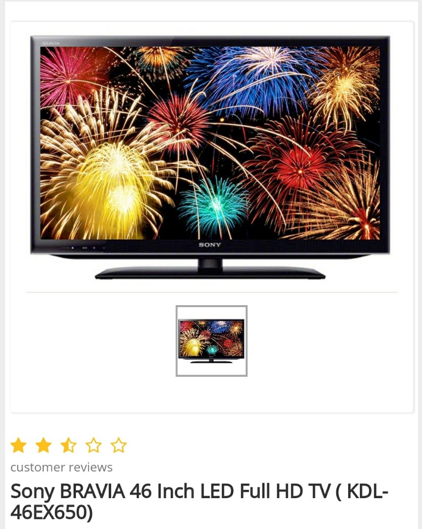 Sony BRAVIA 46 Inch LED Full HD TV KDL-46EX650, TV & Home Appliances ...