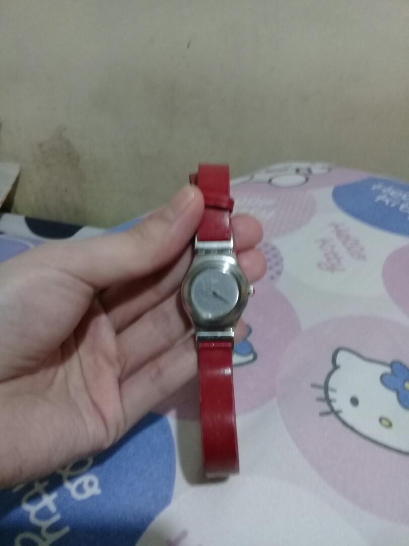 Swatch red leather, Women's Fashion, Watches & Accessories, Watches on ...