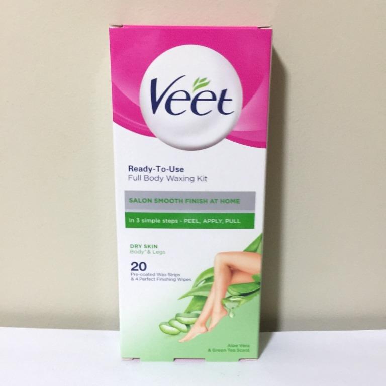 [20 Wax Strips] Veet Dry Skin Body Legs Aloe Vera Green Tea Scent Hair ...