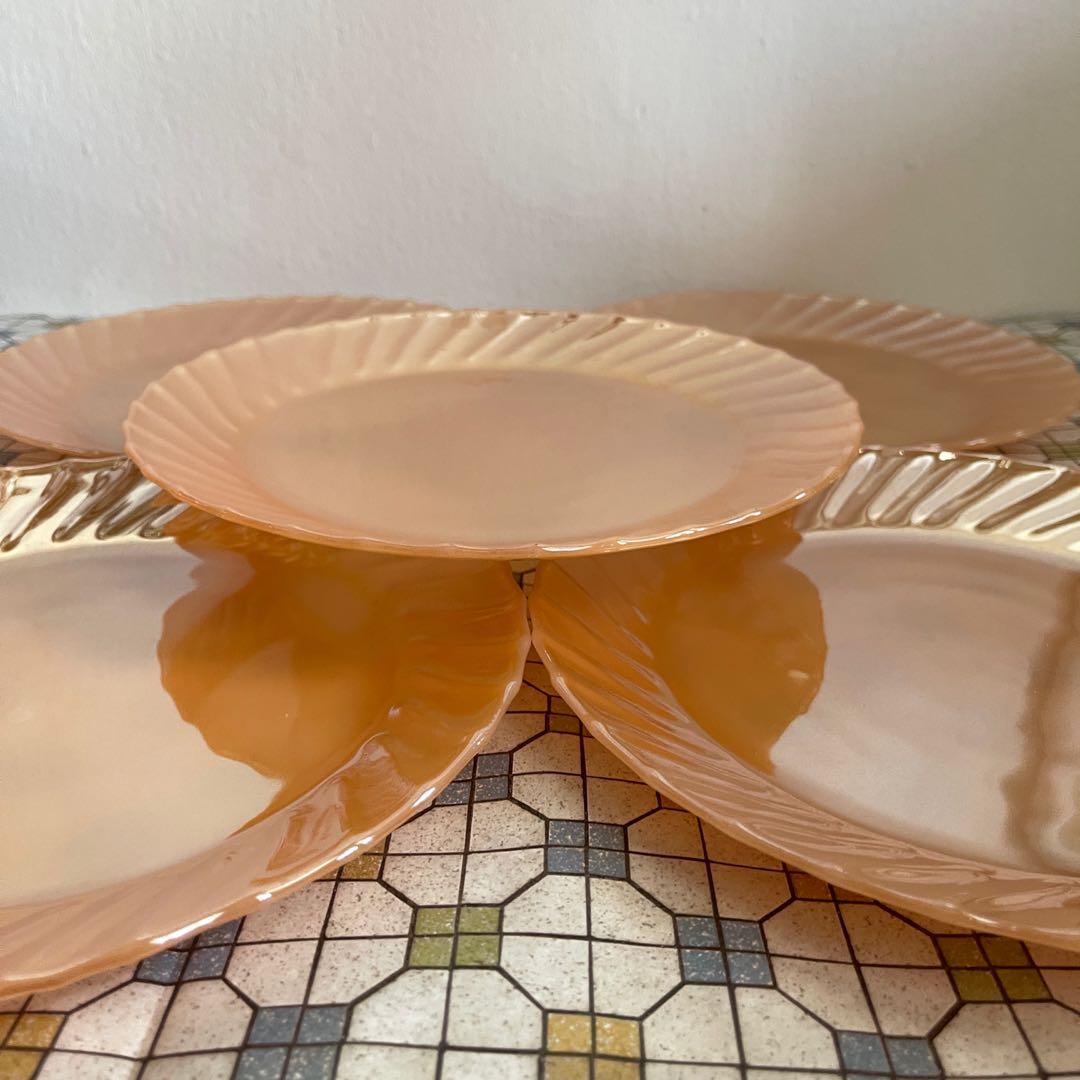 RESERVED - 5 vintage glass Termocrisa marigold peach lustre swirl ...