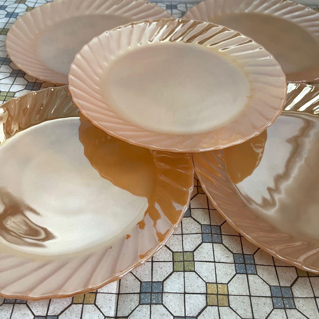 RESERVED - 5 vintage glass Termocrisa marigold peach lustre swirl ...