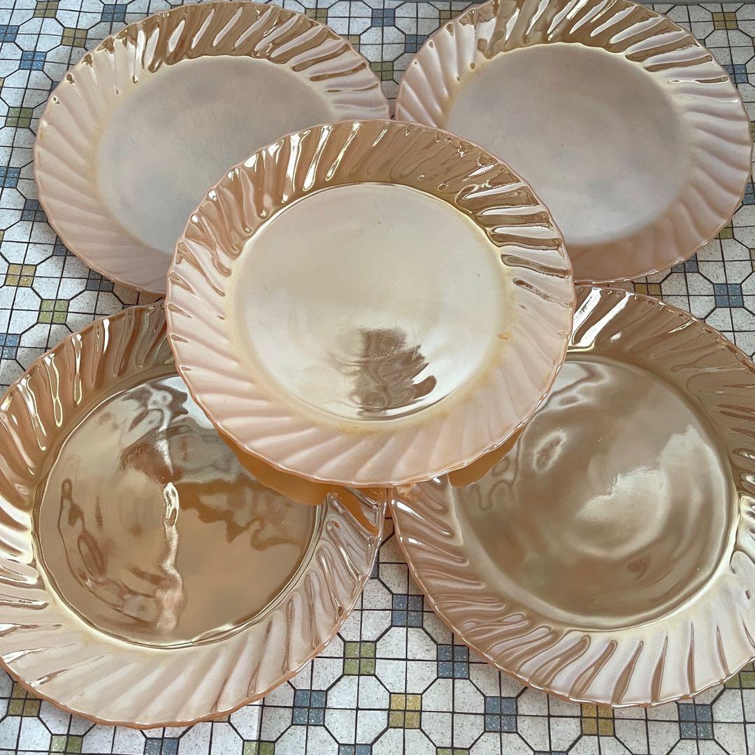RESERVED - 5 vintage glass Termocrisa marigold peach lustre swirl ...