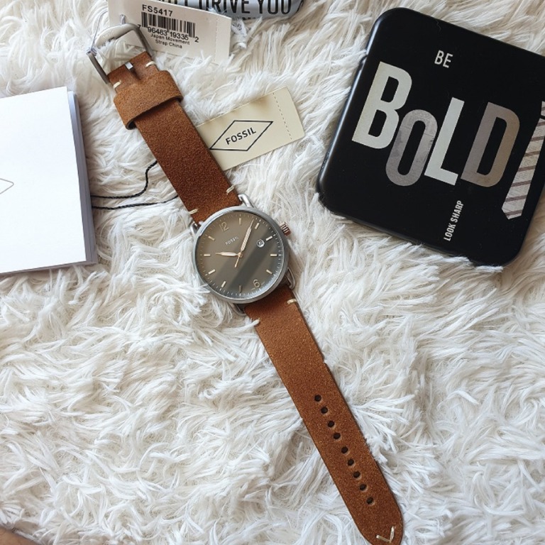 Fossil FS5417 The Commuter Three-Hand Date Light Brown Leather 42mm ...