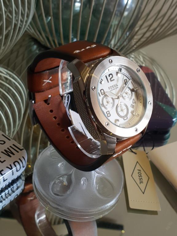 Fossil Modern Machine Chronograph FS4929 White Dial Brown Leather Men's ...