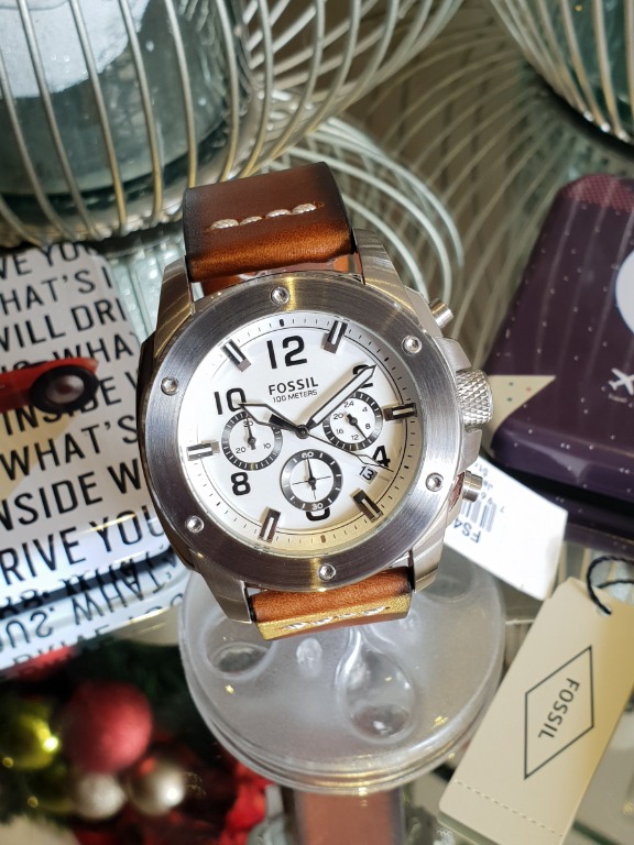 Fossil Modern Machine Chronograph FS4929 White Dial Brown Leather Men's ...