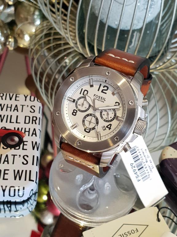 Fossil Modern Machine Chronograph FS4929 White Dial Brown Leather Men's ...