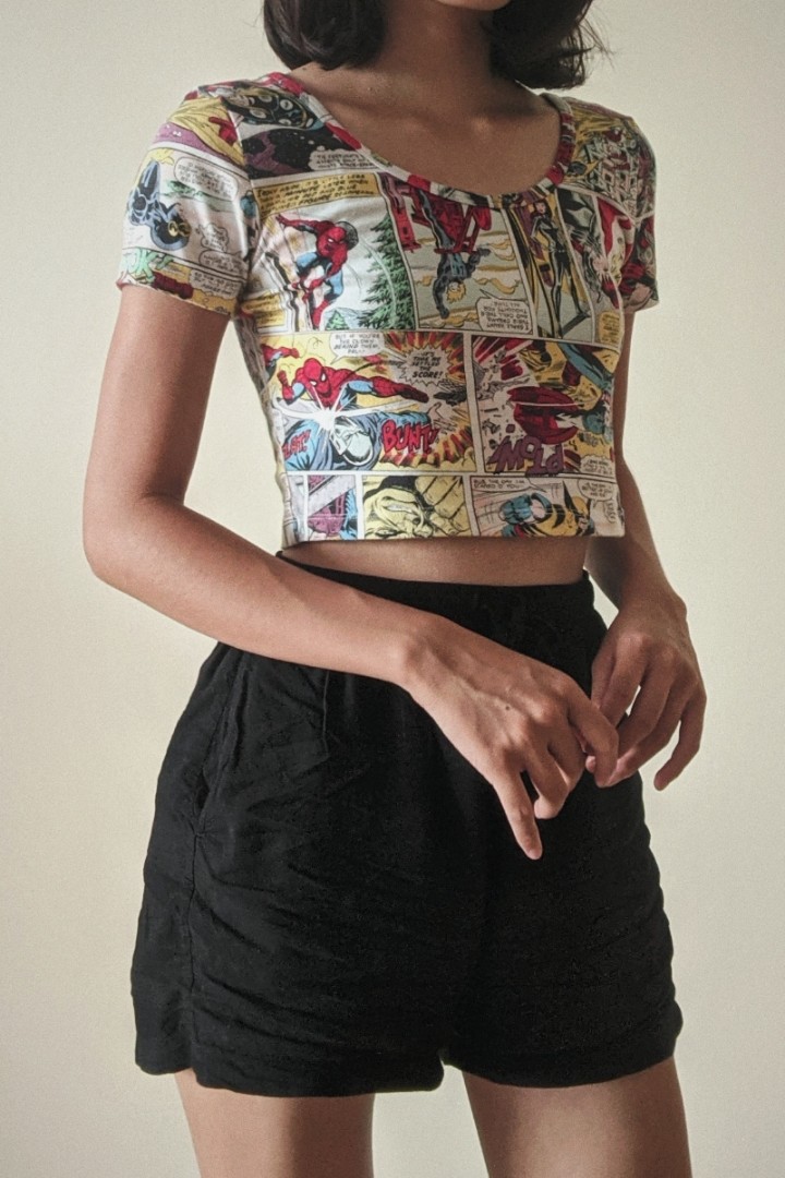 Marvel Comic Book Print Crop Top, Women's Fashion, Tops, Shirts on ...