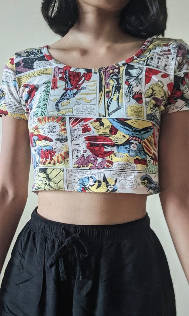 Marvel Comic Book Print Crop Top, Women's Fashion, Tops, Shirts on ...