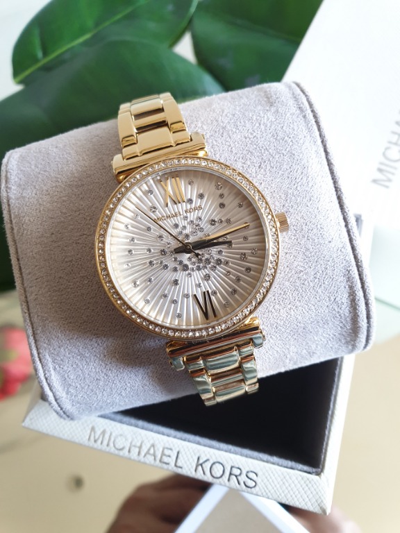 Michael Kors MK3972 Ladies Watch Sofie Quartz Gold Strap Rose Gold Dial ...