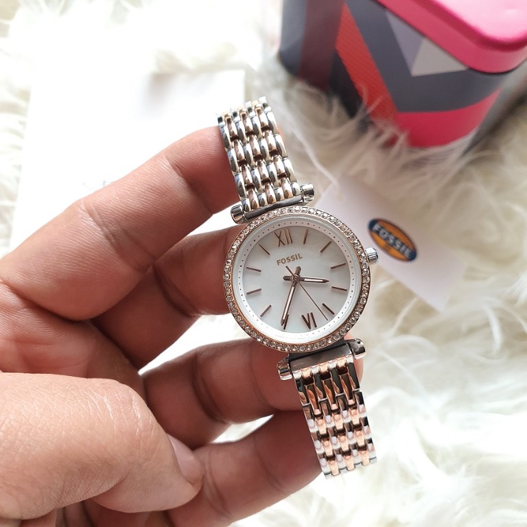 Original Fossil Carlie Mini ES4649 Three-Hand Two-Tone Stainless Steel ...