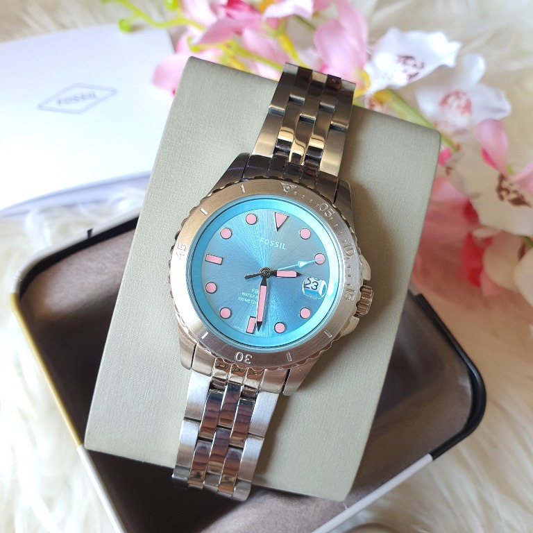 Original Fossil ES4745 Blue Dial Stainless Steel Women's Watch-Gold ...