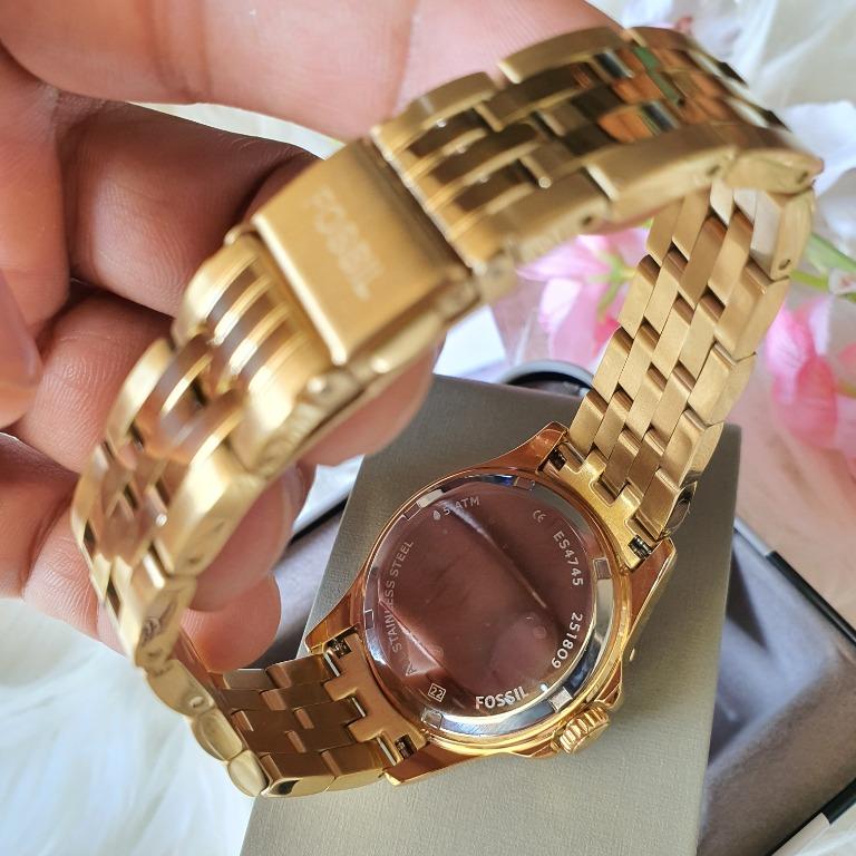 Original Fossil ES4745 Three-Hand Date Two-Tone Women's Watch-Gold With ...