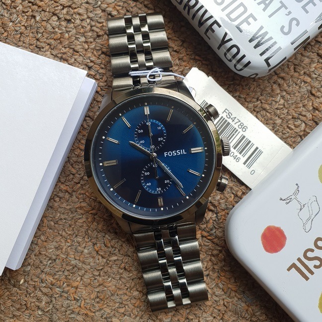 Original Fossil FS4786 Townsman Chronograph Blue Dial Smoke Ion-plated ...