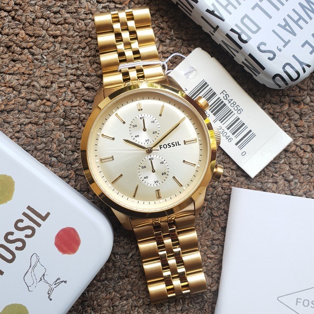 Original Fossil FS4856 Townsman Chronograph 48mm Gold Dial Men's Watch ...