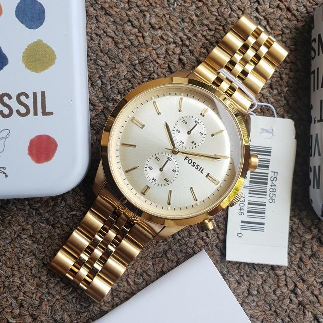 Original Fossil FS4856 Townsman Chronograph 48mm Gold Dial Men's Watch ...