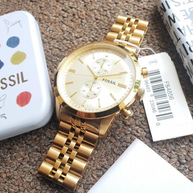 Original Fossil FS4856 Townsman Chronograph 48mm Gold Dial Men's Watch ...