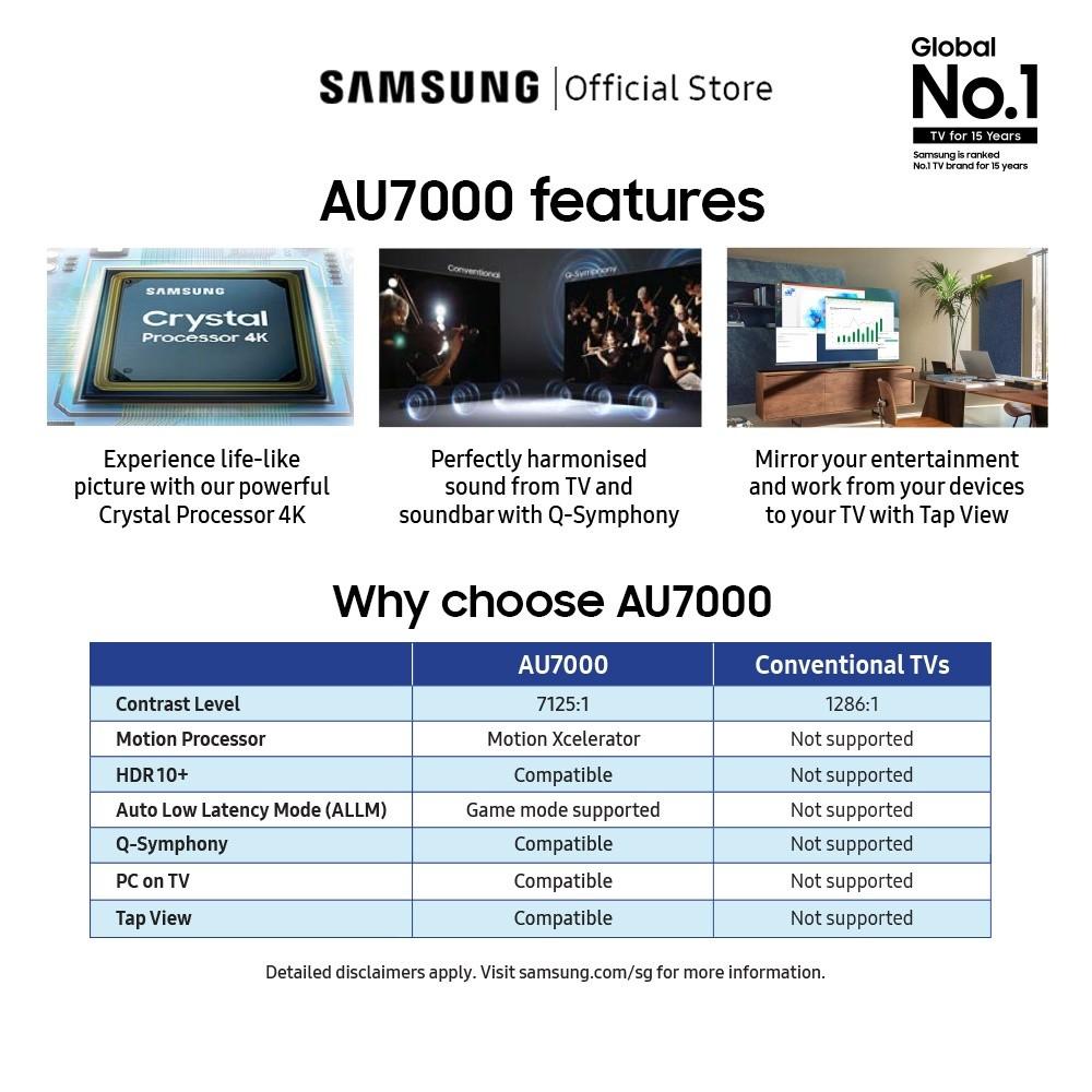 SAMSUNG AU7000 55" UHD 4K SMART TV, TV & Home Appliances, TV ...