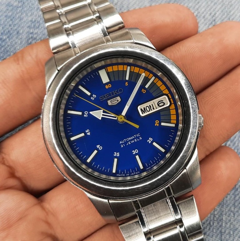 Seiko 5 7S26-01V0 Blue Rally 21 Jewels Automatic Men's Watch, Men's Fashion, Watches ...