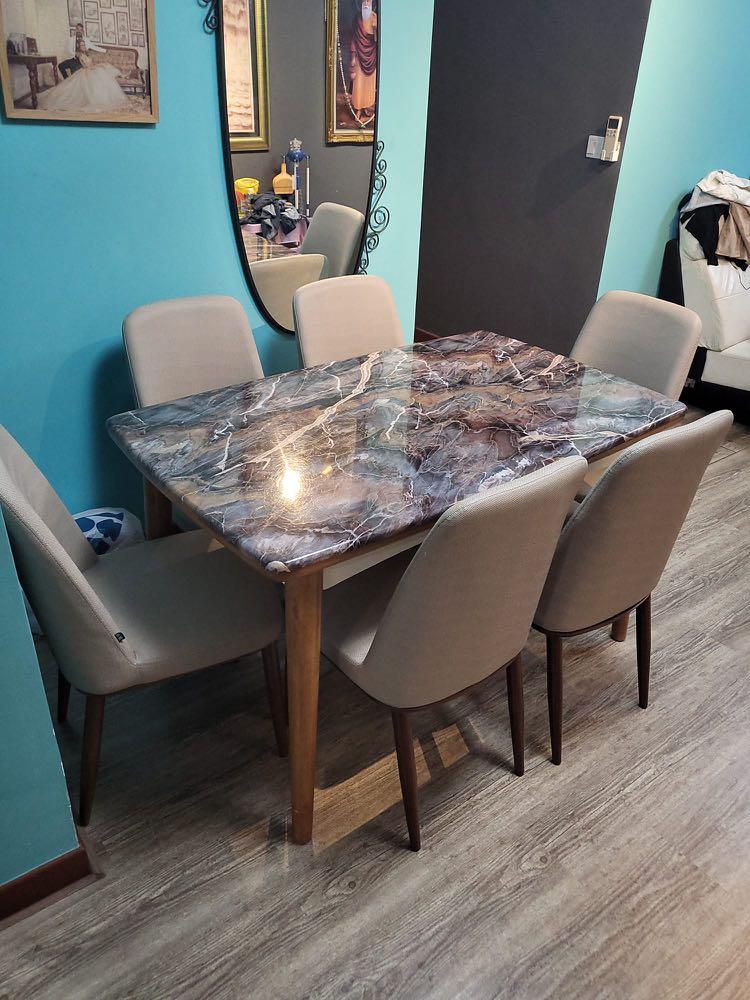 Solid Marble Dining Table 6 Seater, Furniture & Home Living, Furniture ...